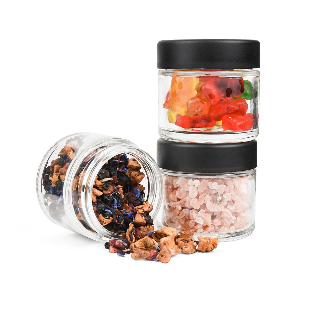 2oz Child Resistant Glass Jars With Black Caps - 3.5 Grams - 20 Count ...